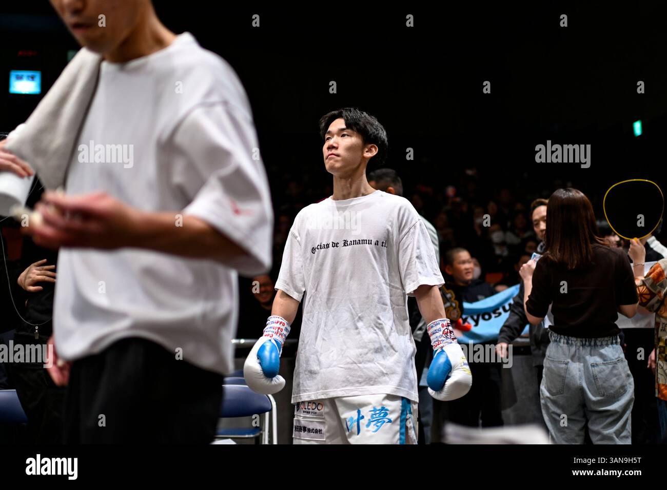 Tokyo, Japan. 8th Apr, 2025. Challenger Kyosuke Takami enters the ring before the Japanese Light ...