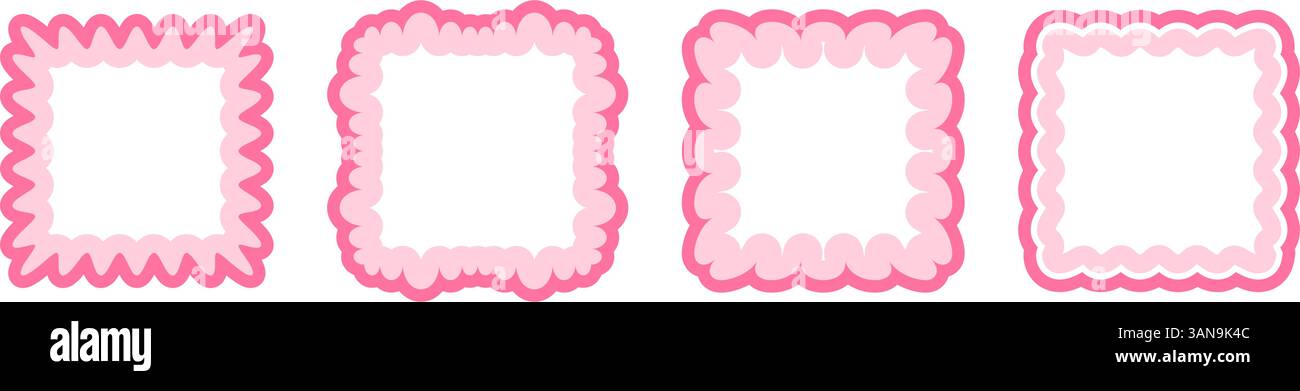 Cute frill pattern frame set. Pink scalloped square border collection ...
