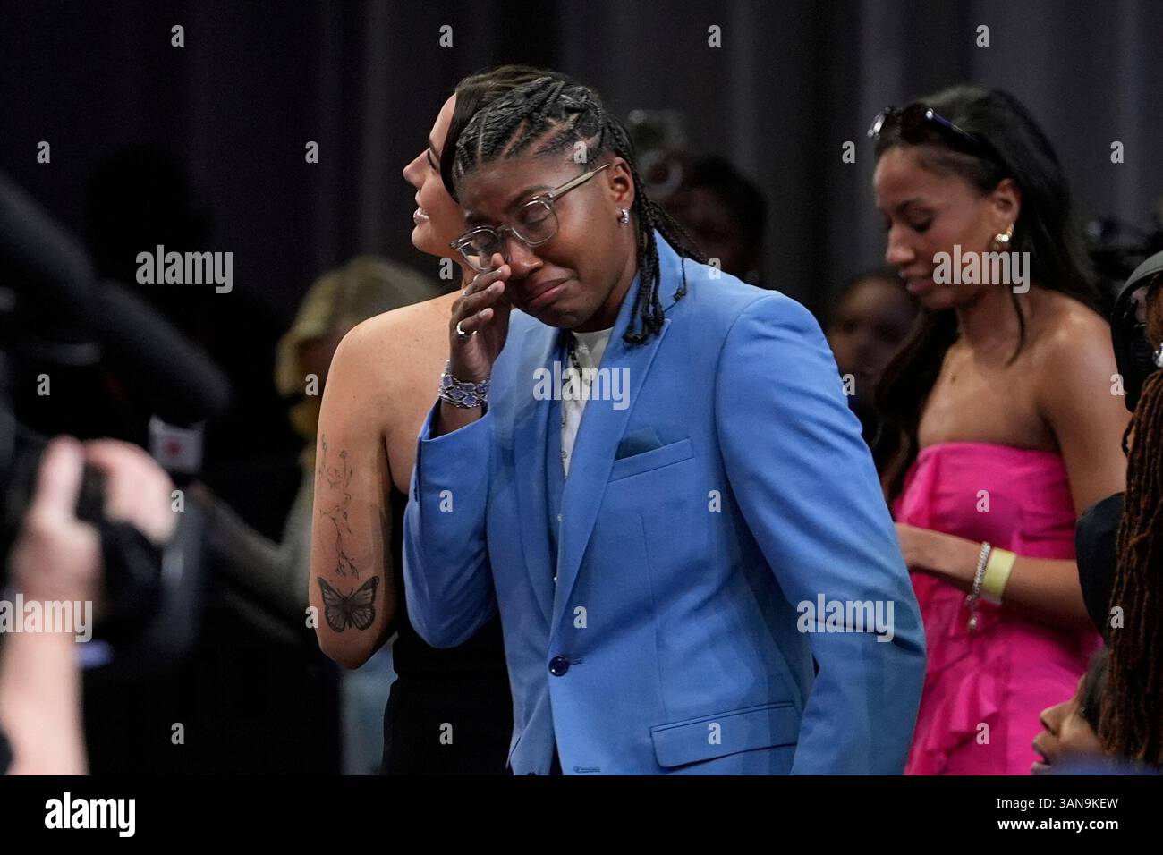 Maryland's Shyanne Sellers reacts after being selected 17th overall by ...