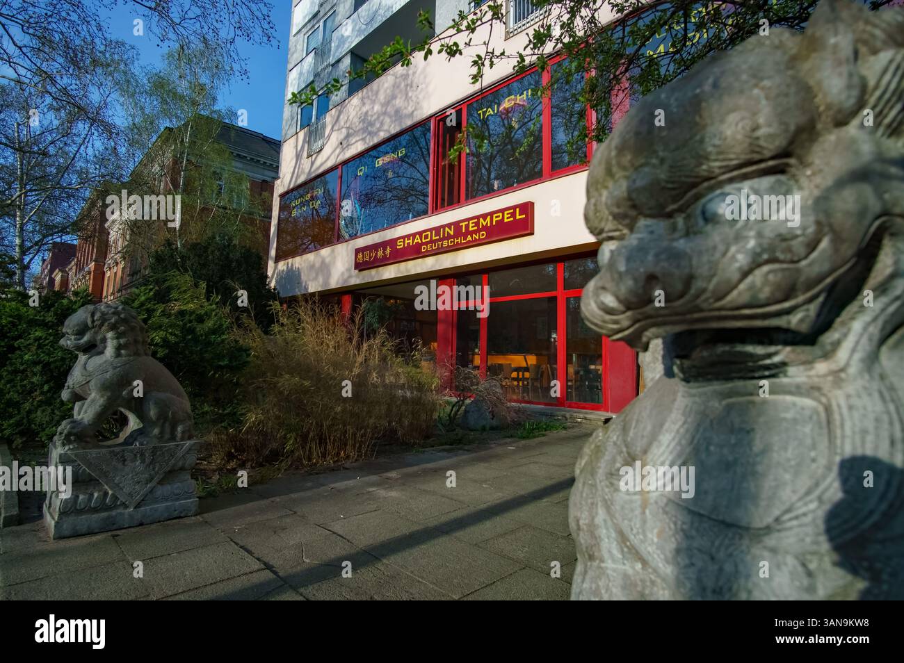 Entrance of the Shaolin Temple Germany in Berlin, featuring traditional ...