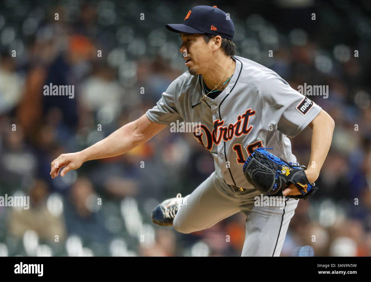 Detroit Tigers pitcher Kenta Maeda (18) throws during the eighth inning ...