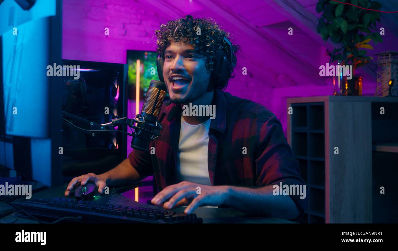 African American man male guy streamer play game online network winner ...