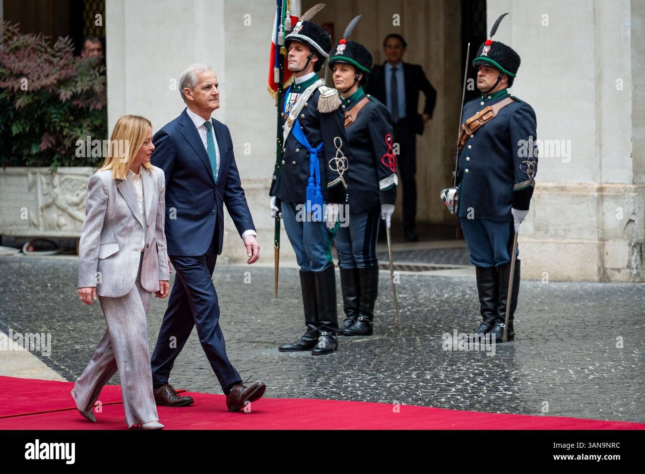 Rome, Italy. 14th Apr, 2025. Italian Prime Minister Giorgia Meloni and the Prime Minister of the ...