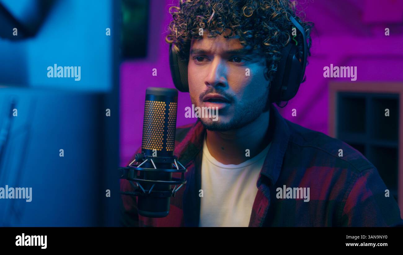 Angry Indian Arabian American man influencer cyber sport computer video ...