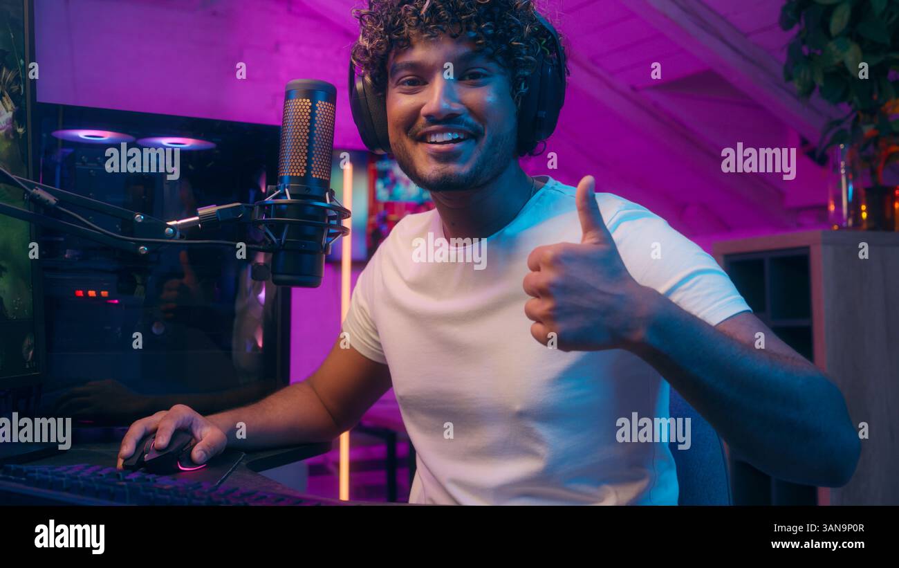 Arabian Indian American man playing game online cyber sport influencer ...