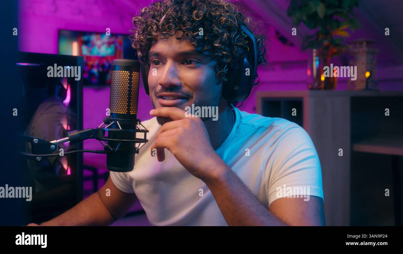 Happy excited Arabian Latino man winner guy computer addict e-sport ...