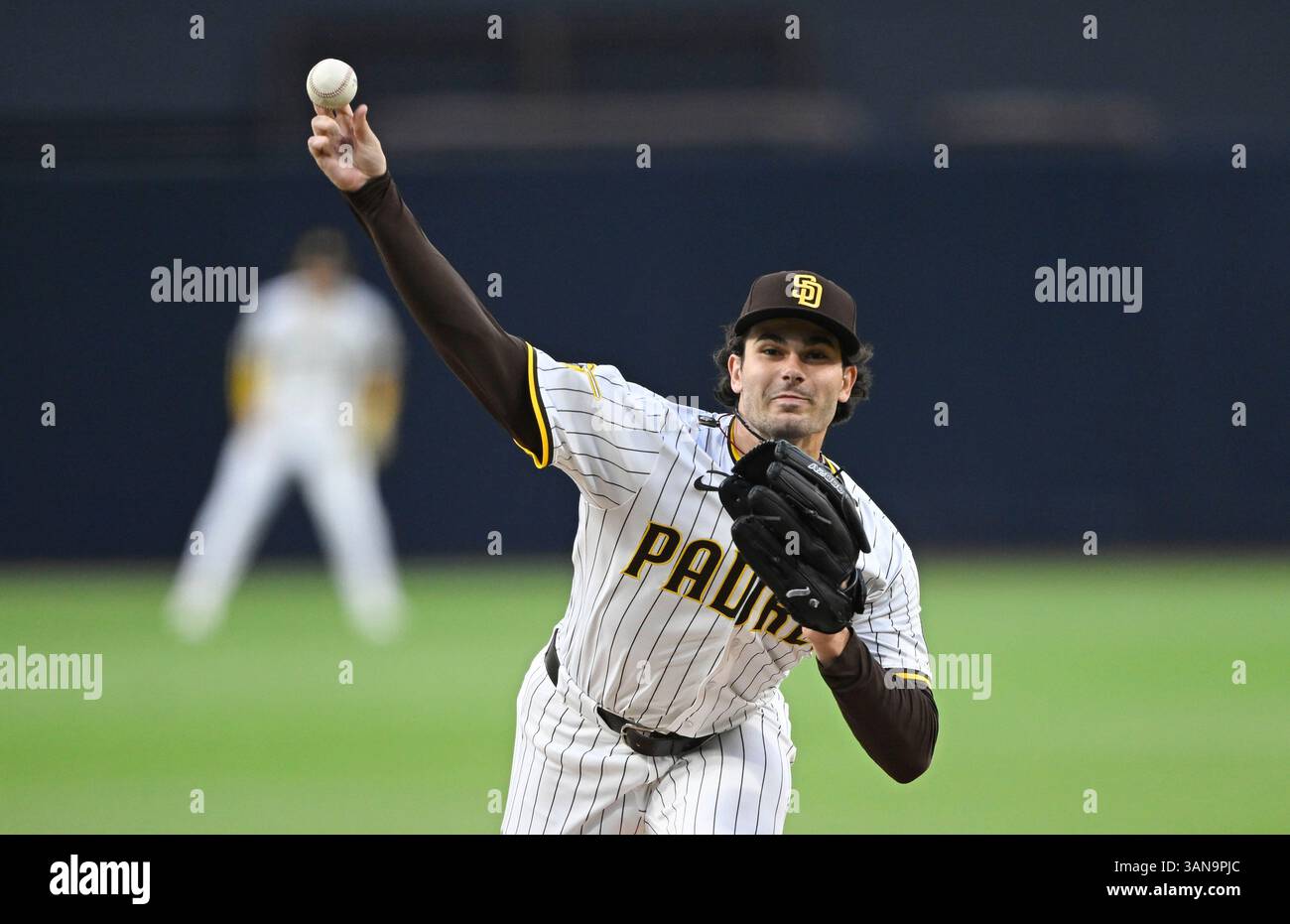 San Diego Padres starting pitcher Dylan Cease delivers during the first ...