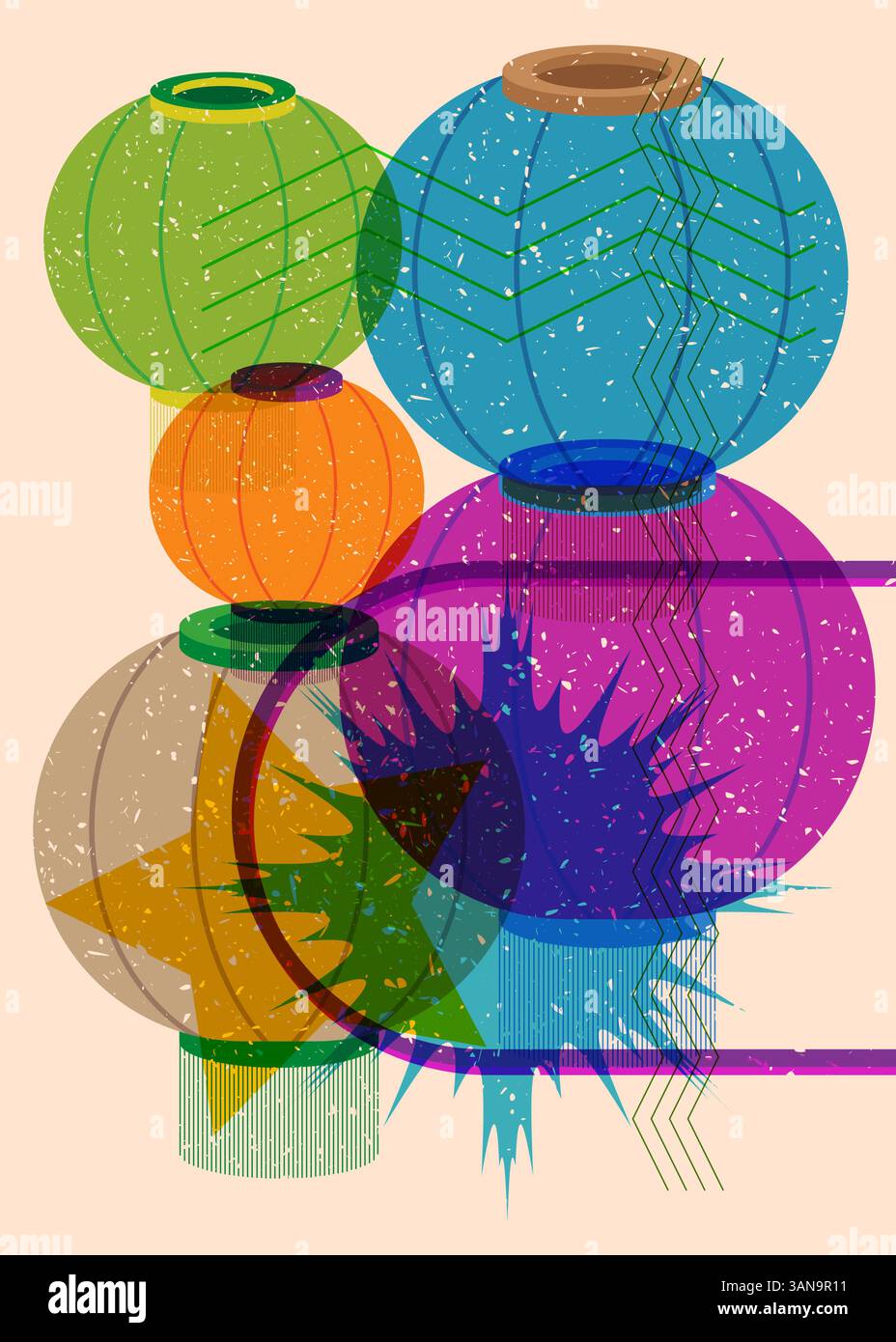 Risograph chinese lantern geometric shapes hi-res stock photography and ...