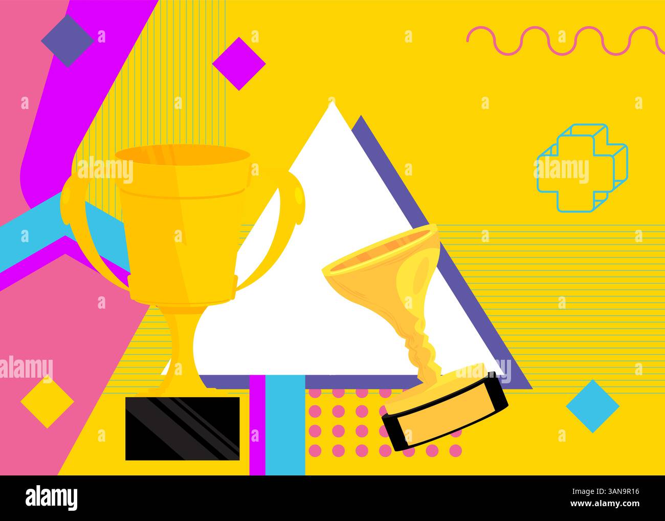 Trophy Cup geometrical graphic retro theme background. Minimal ...