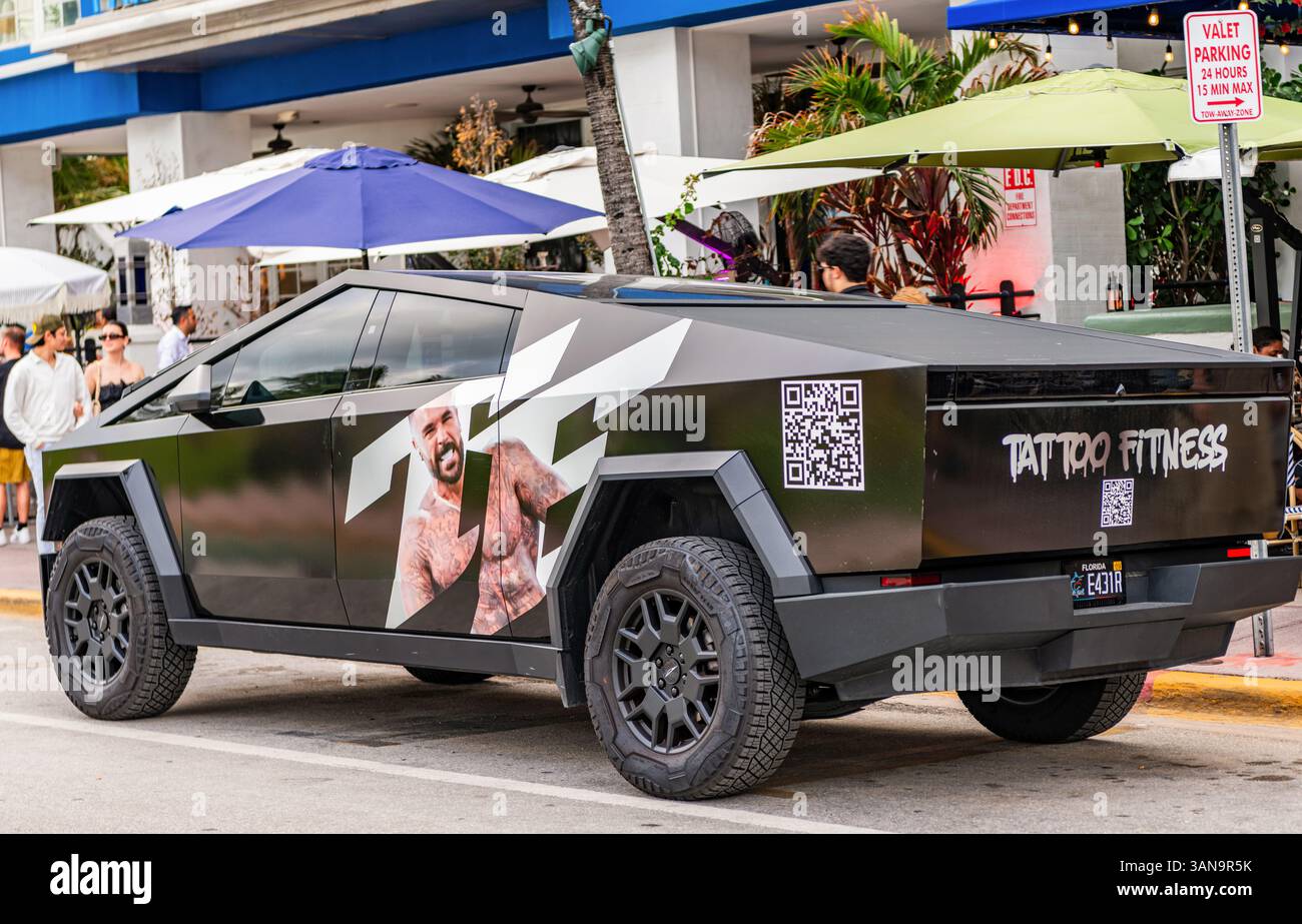 Miami, Florida, USA - November 17, 2024: Car of Tesla Cybertruck parked ...