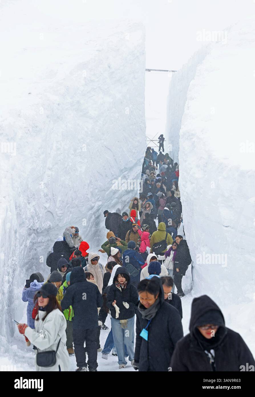 Lots of tourists enjoy walking and viewing the "Snow Corridor" at the ...