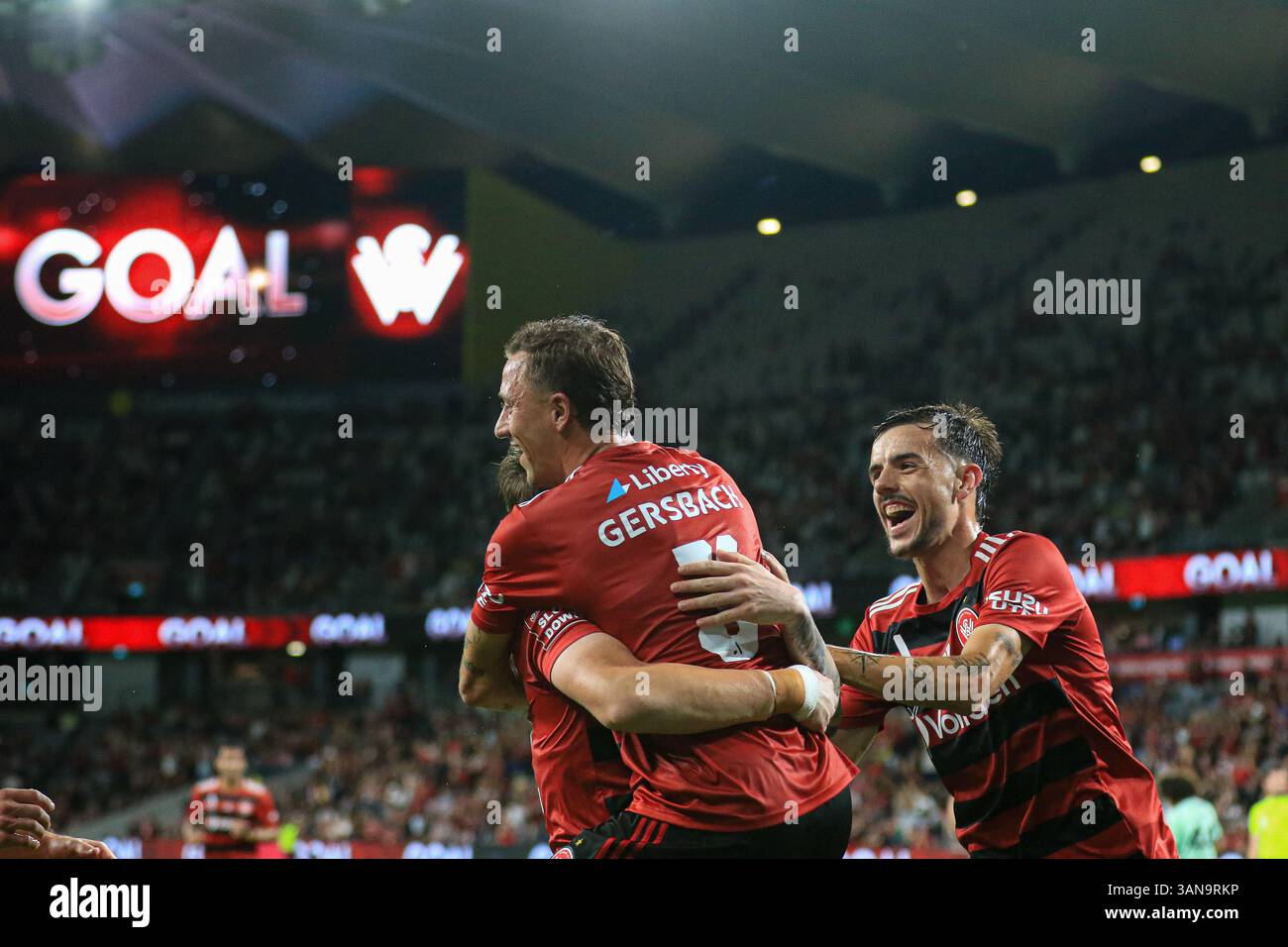 Alex Gersbach #3 (M) of Western Sydney Wanderers FC and Nicolas ...