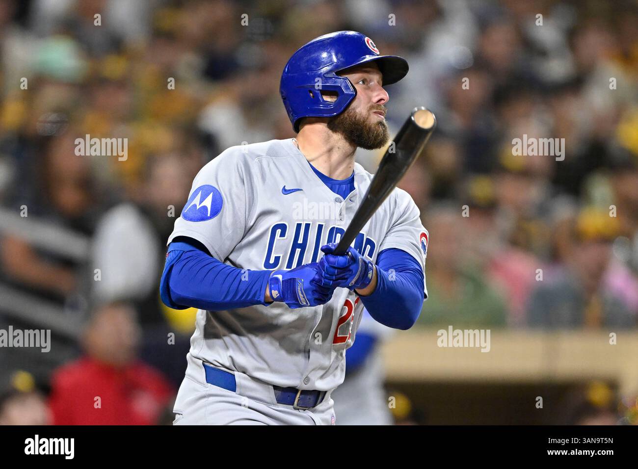 Chicago Cubs' Michael Busch watches his two-run home run during the ...