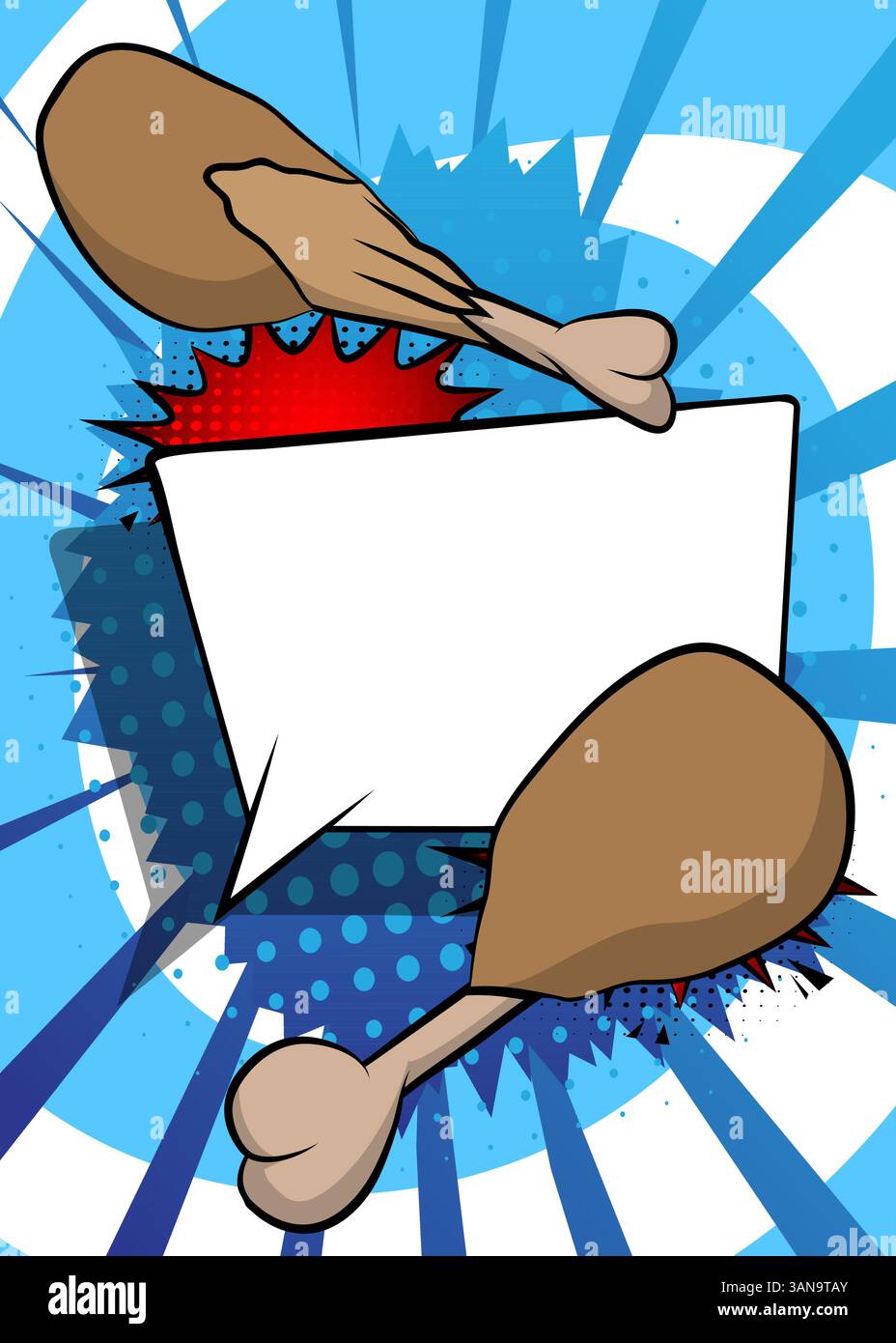Cartoon chicken drumstick and thigh with blank speech bubble, comic ...