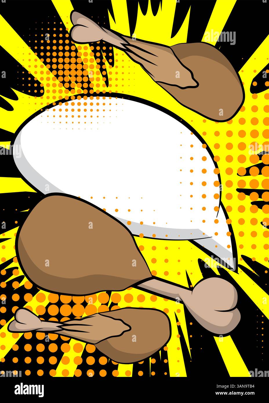 Cartoon chicken drumstick and thigh with blank speech bubble, comic ...