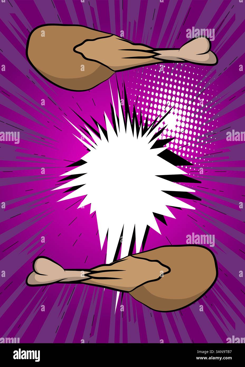 Cartoon chicken drumstick and thigh with blank speech bubble, comic ...