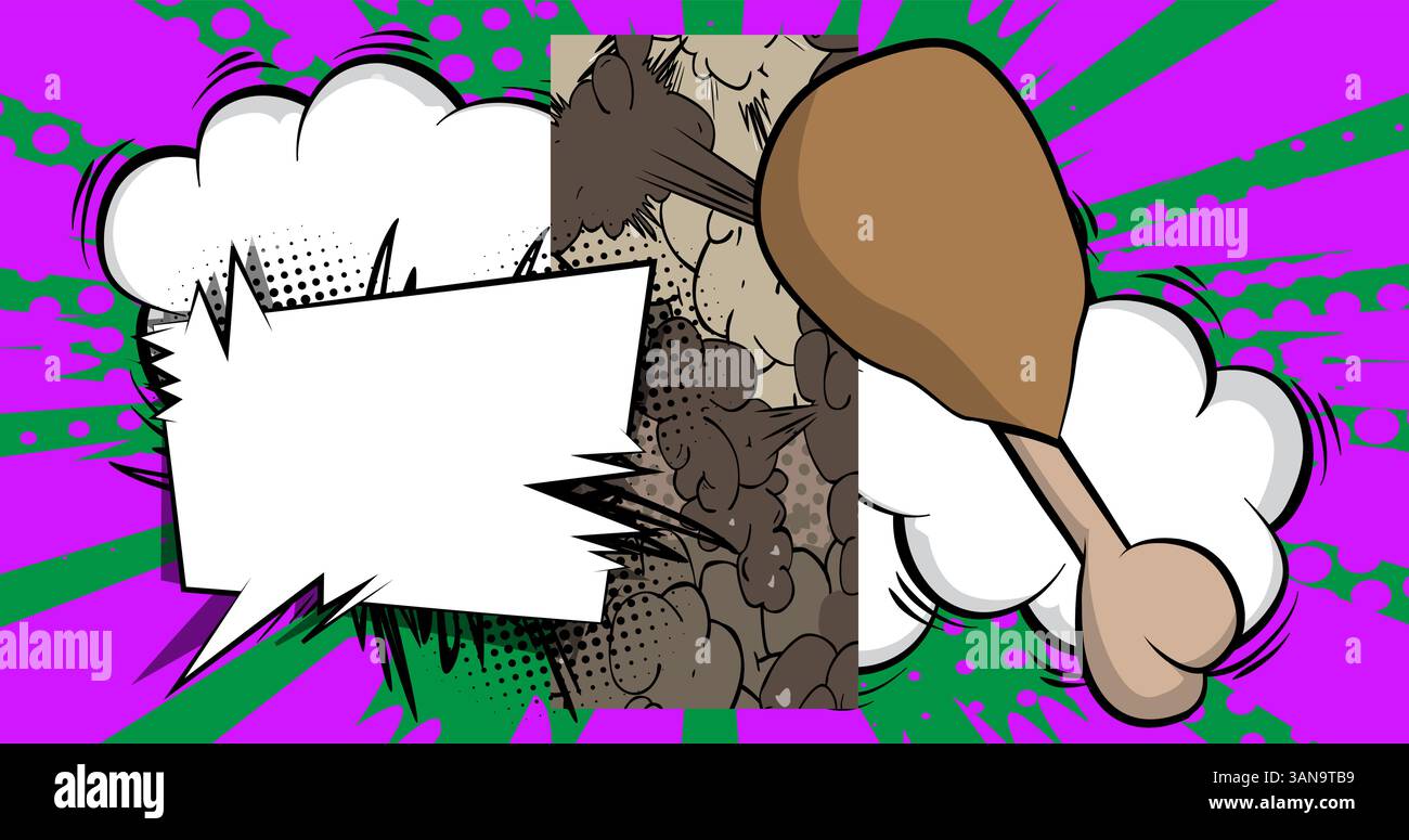 Cartoon chicken drumstick and thigh with blank speech bubble, comic ...