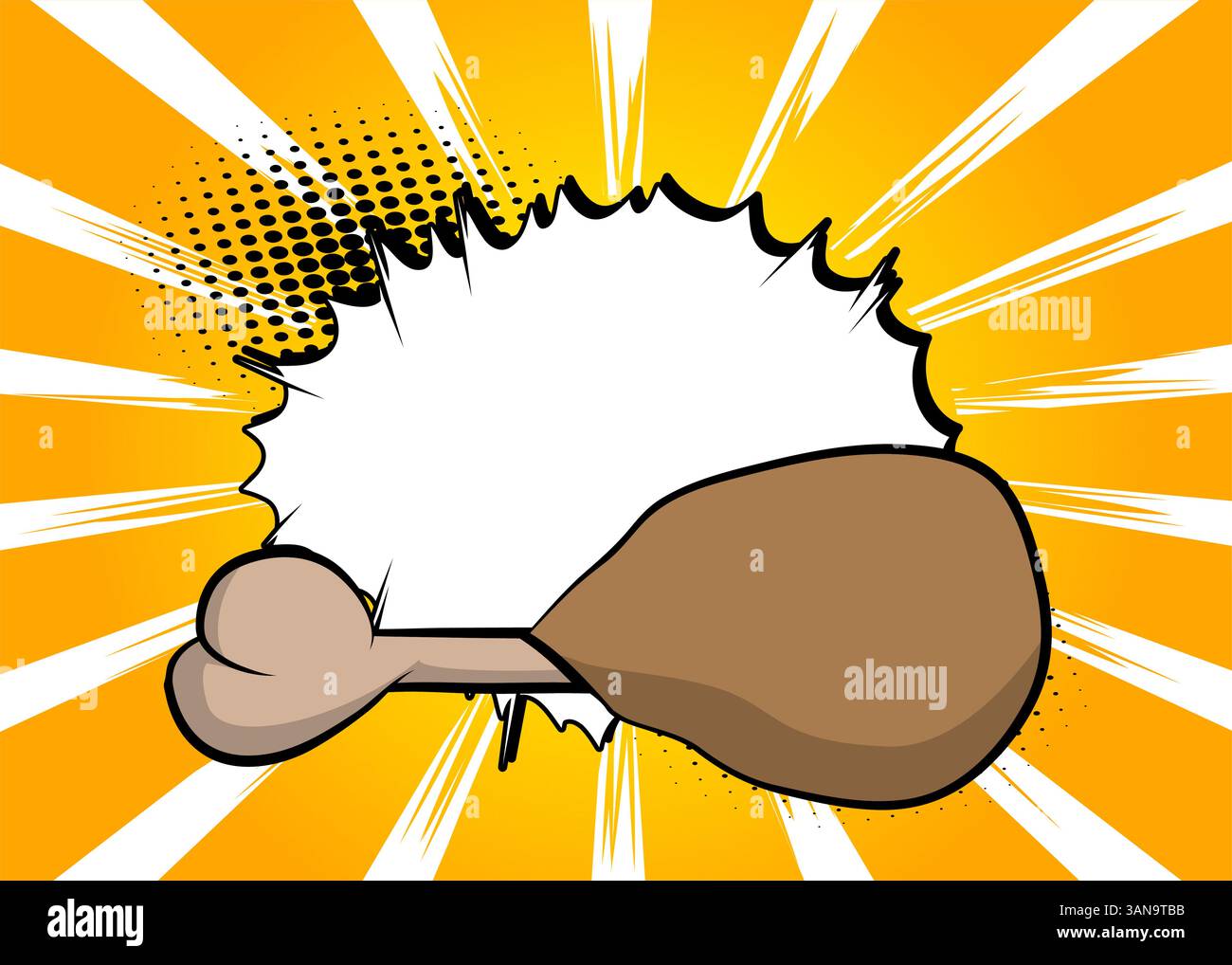 Cartoon chicken drumstick and thigh with blank speech bubble, comic ...