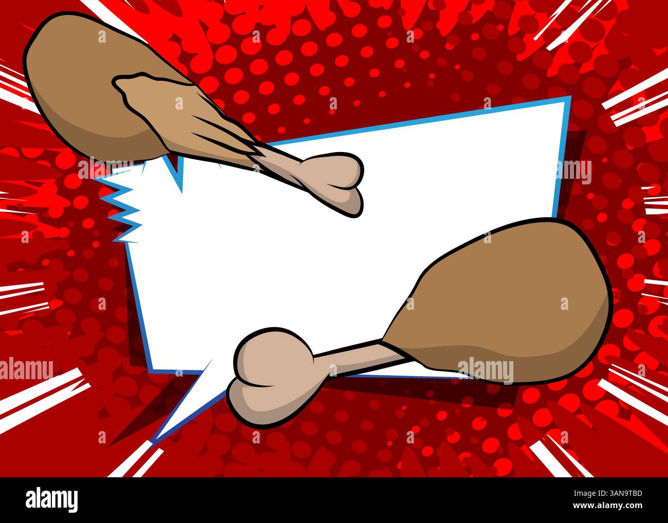 Cartoon chicken drumstick and thigh with blank speech bubble, comic ...