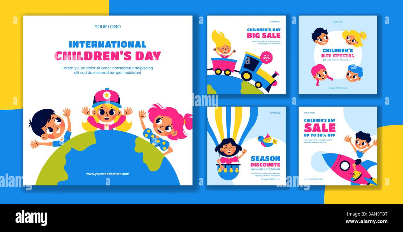 Happy International Children's Day Illustration with Flat Cartoon ...