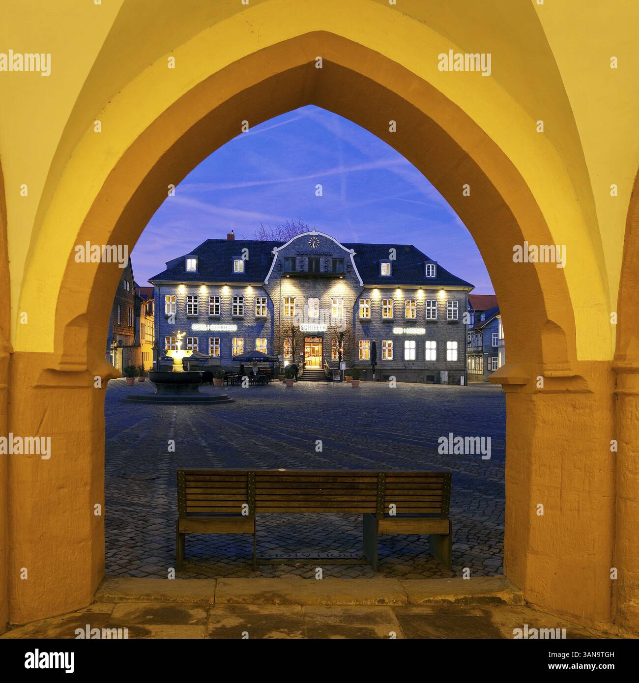 View from the open hall of the late Gothic town hall in Goslar in the ...