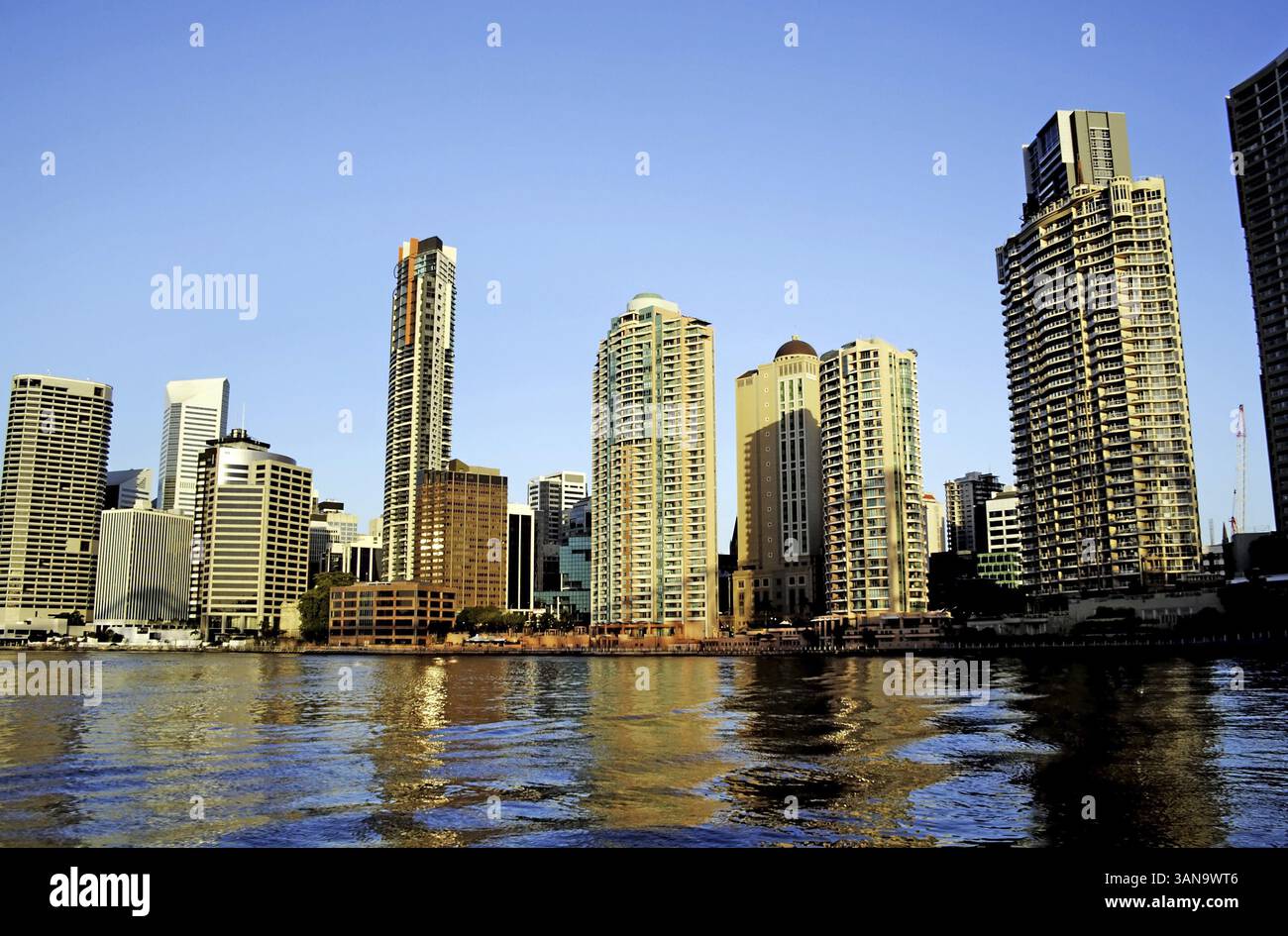 View of Brisbane city skyline approaching Riverside from the Brisbane ...
