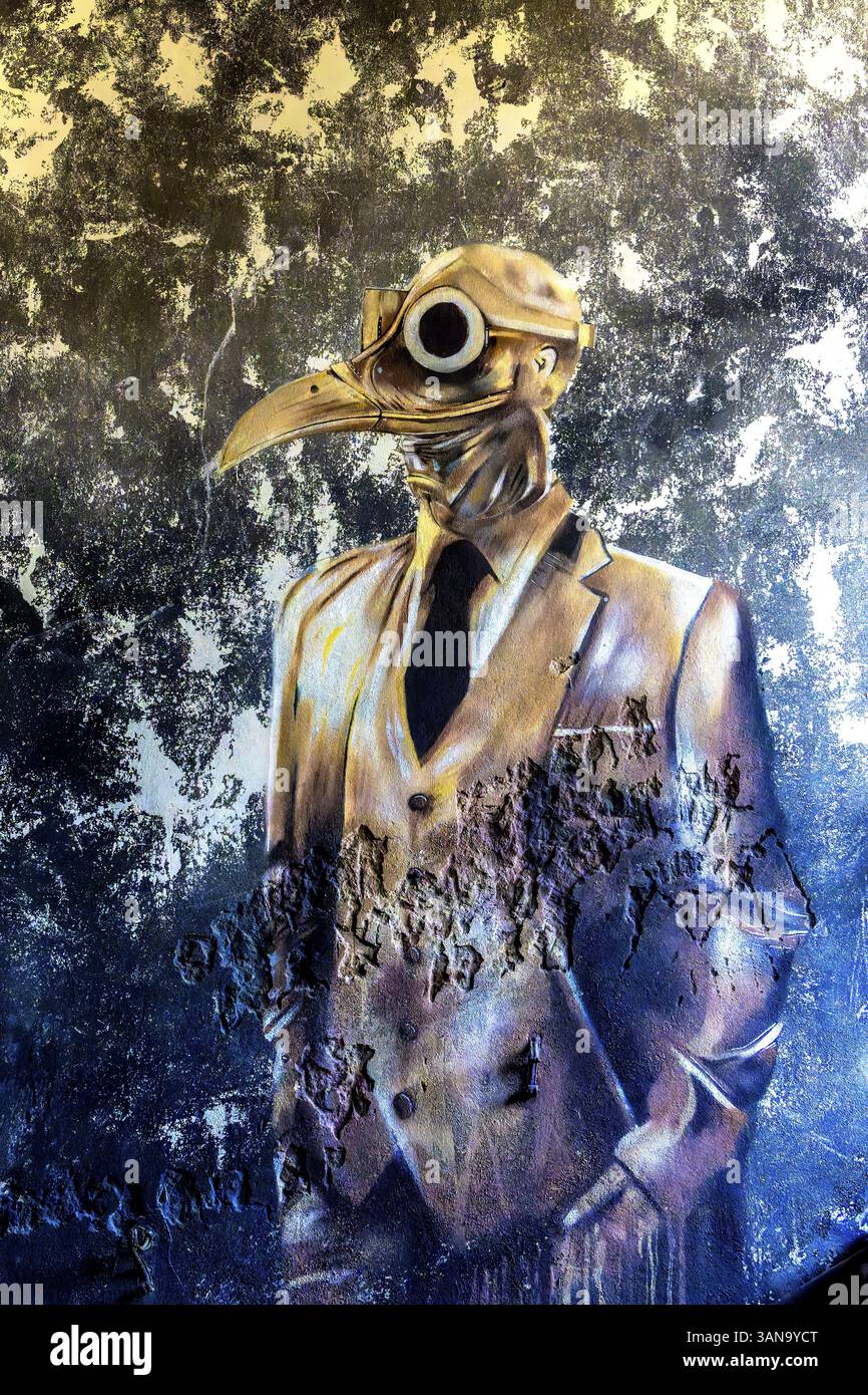 Wall painting, interior view of the former Alpine House on the historic ...