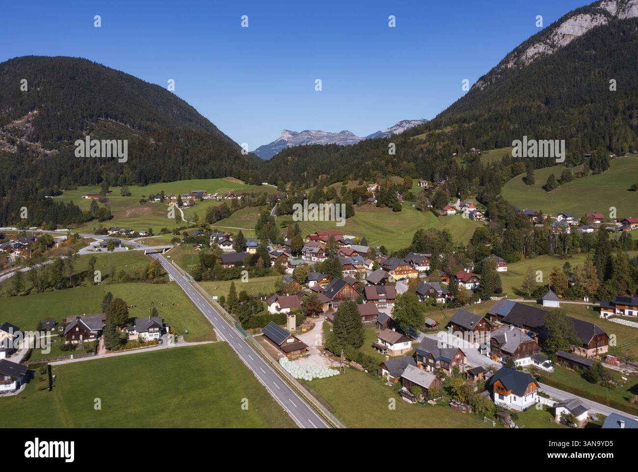 Drone image, residential buildings, view of village, Pichl-Kainisch ...