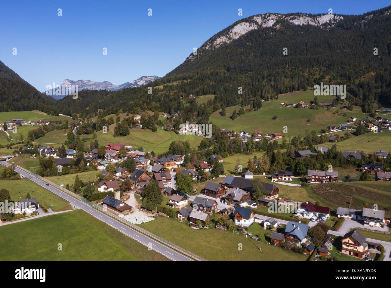 Drone image, residential buildings, view of village, Pichl-Kainisch ...