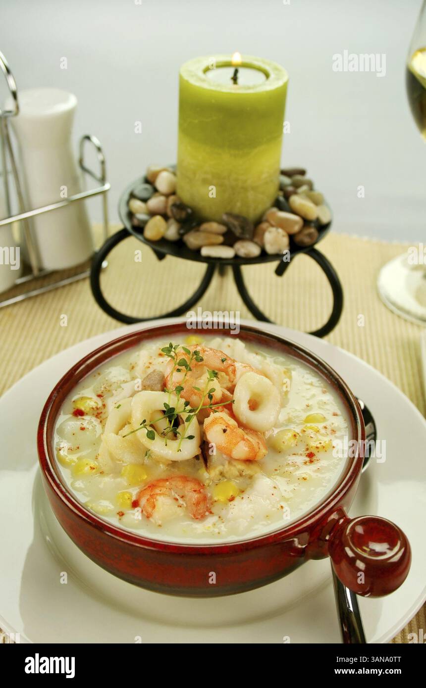 Delicious thick and creamy seafood chowder with a variety of seafood ...
