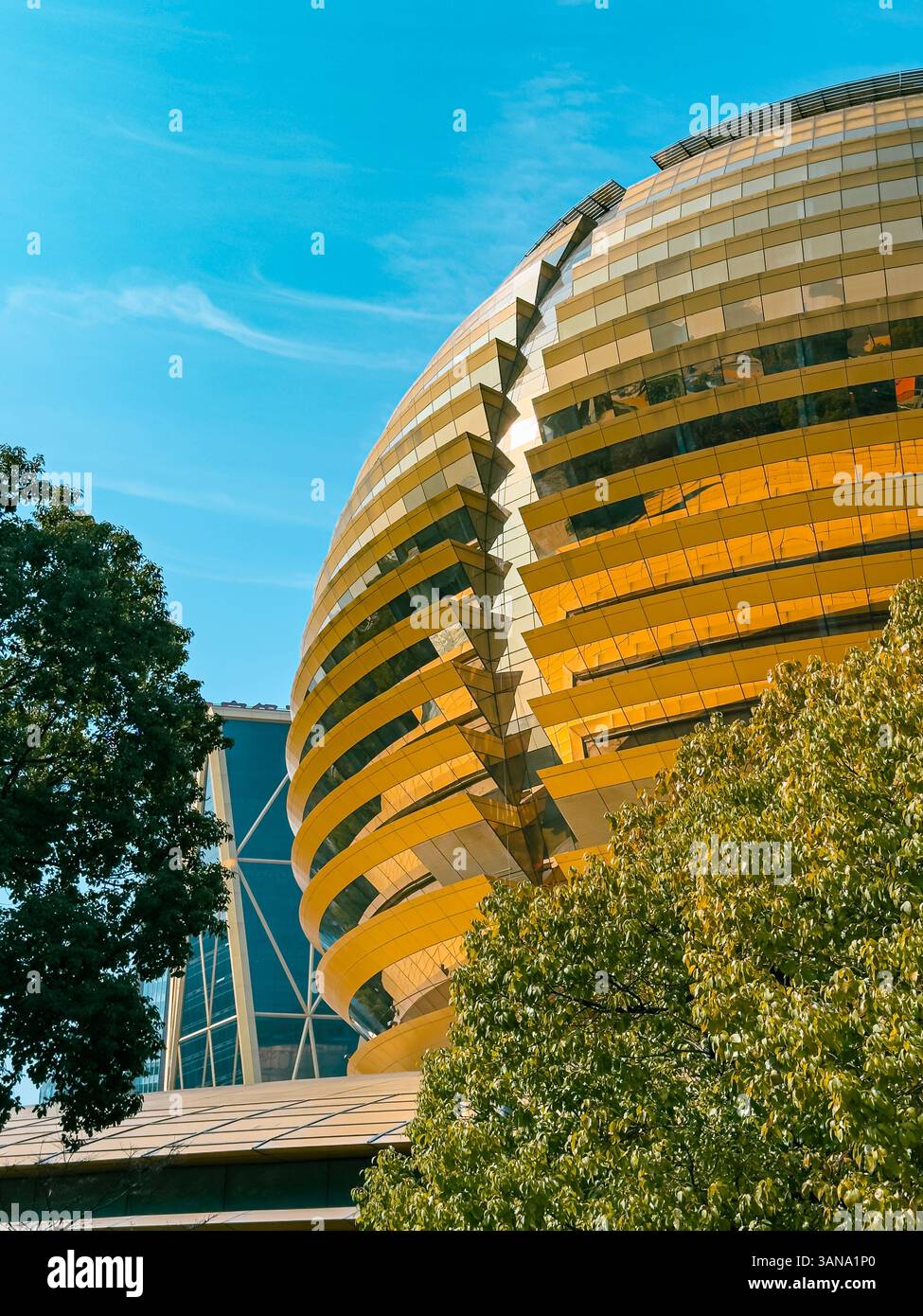 Unique architectural design of a golden dome structure in an urban ...