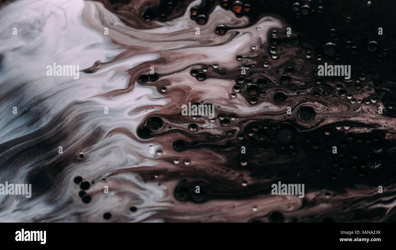 Oil art. Paint mix. Defocused white milky foam color ink water bubbles ...