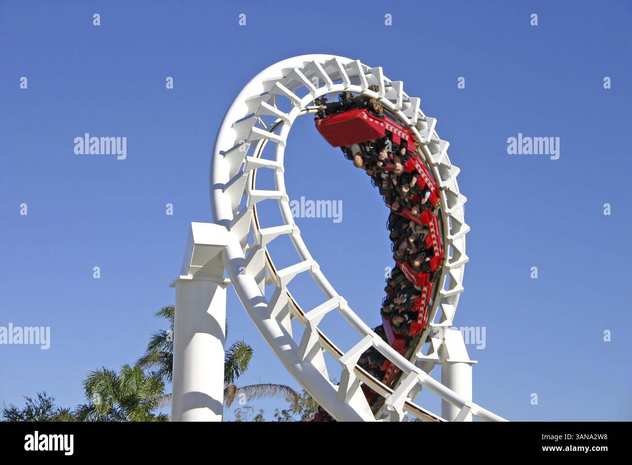 The thrills of a 360 degree turn on a rollercoaster Stock Photo - Alamy