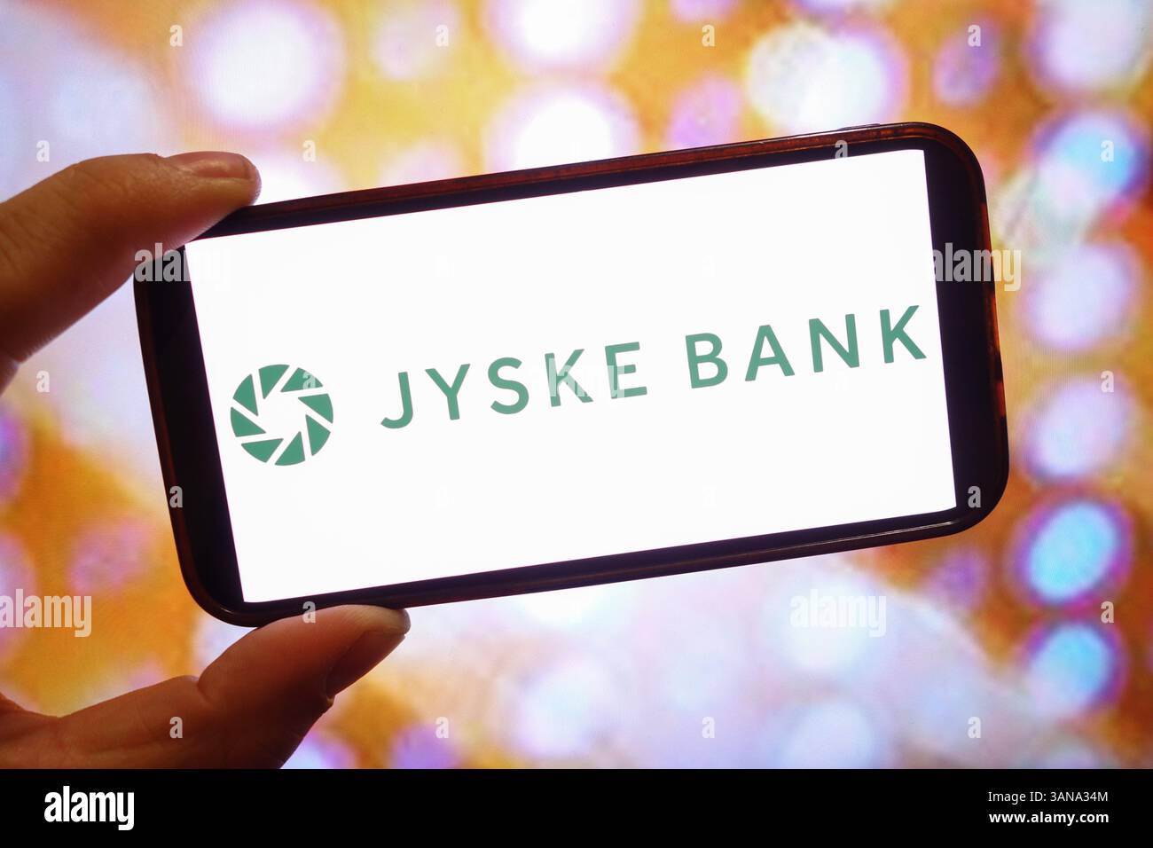 In this photo illustration, the Jyske Bank company logo is seen ...