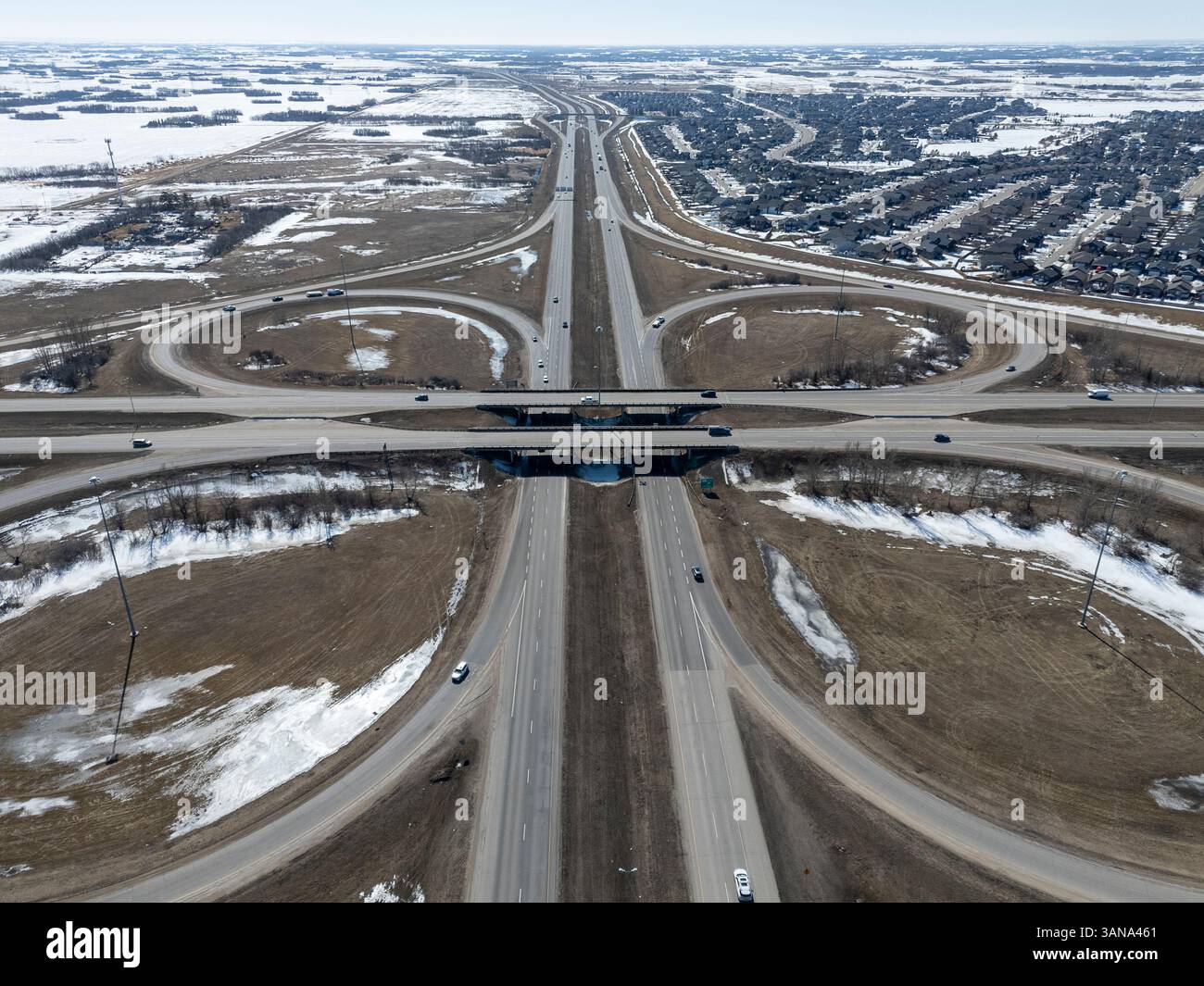 Highway with a large curve in the middle. The curve is surrounded by ...