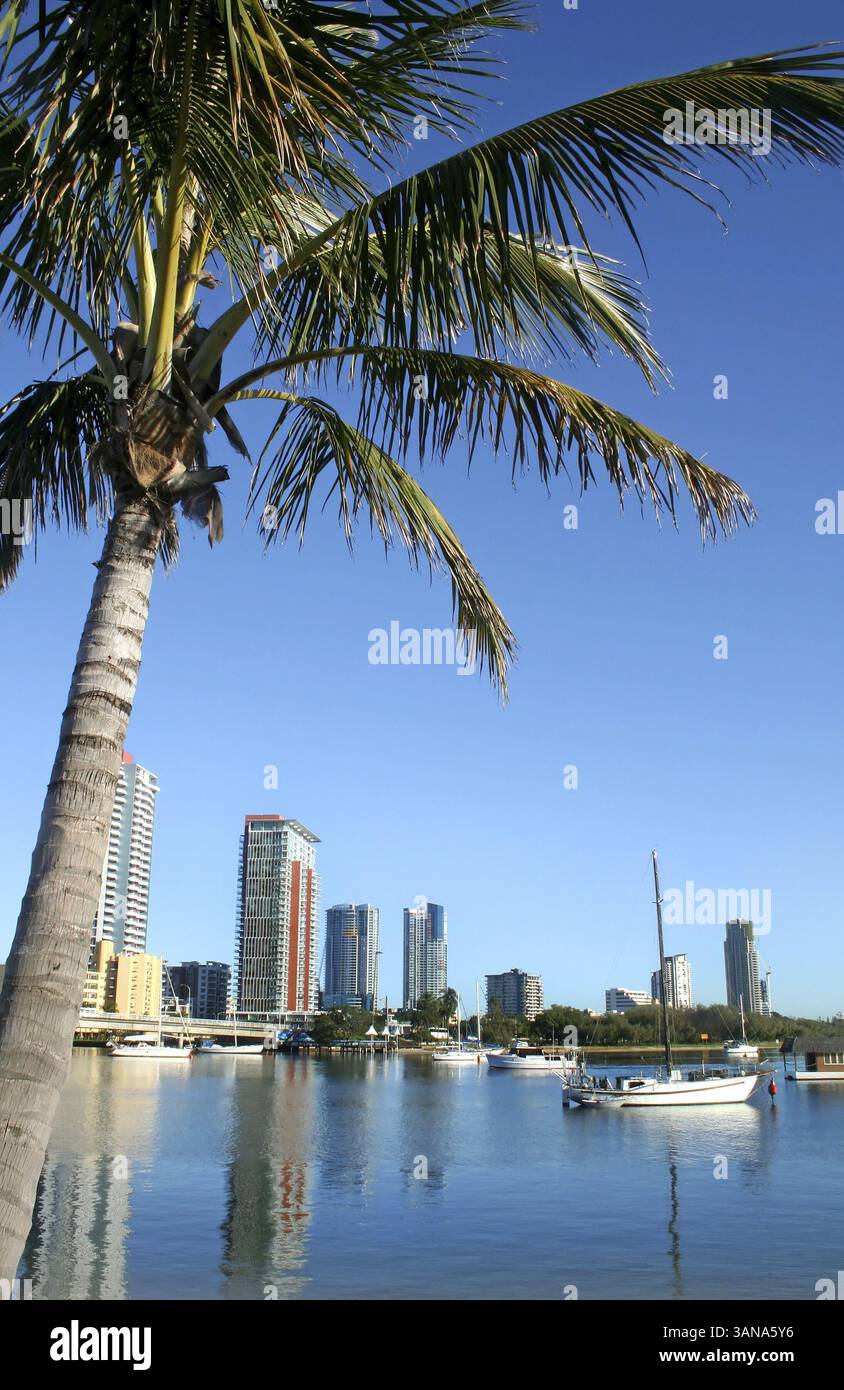 Southport on the Gold Coast Australia seen across the Nerang River from ...