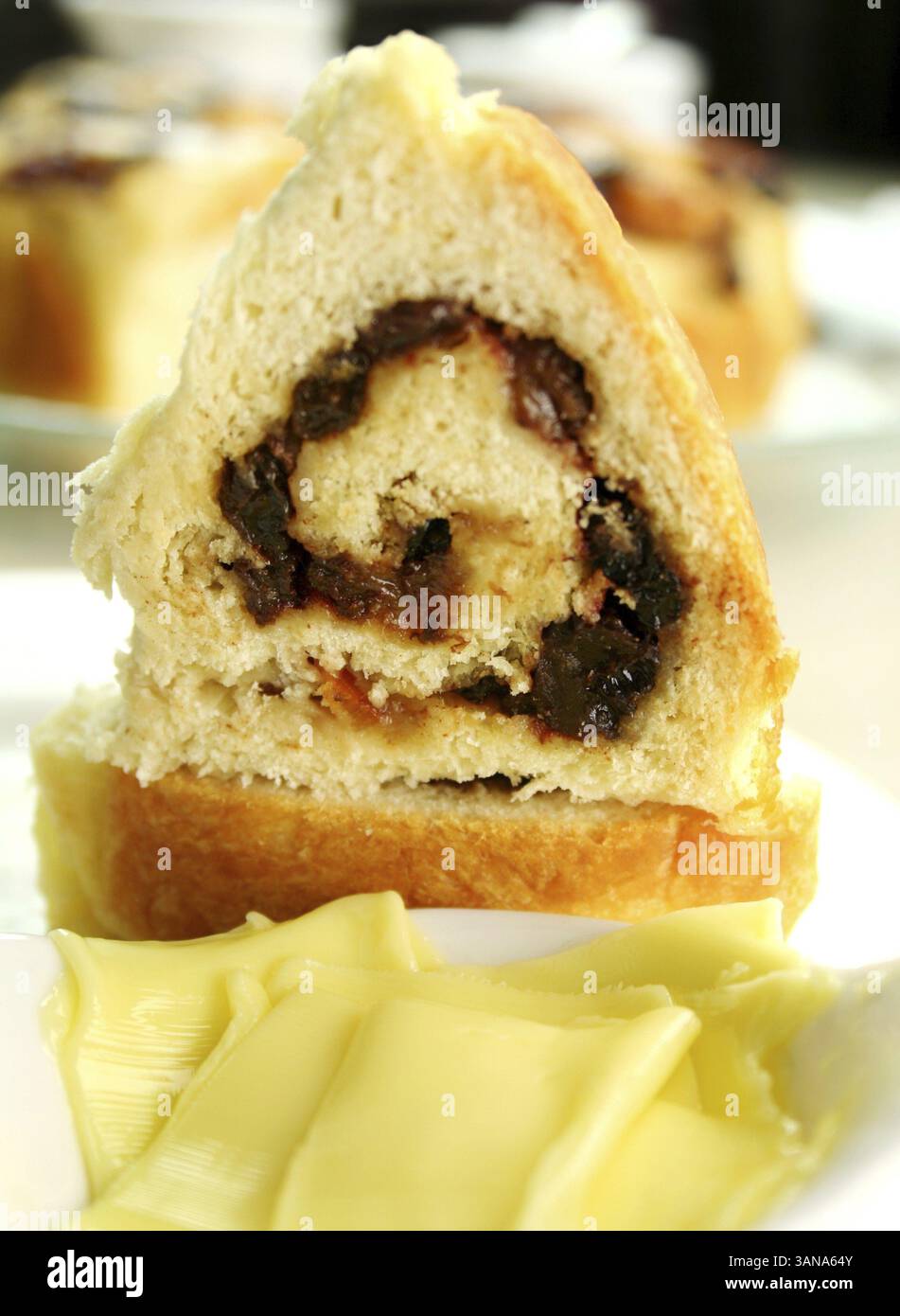 Delicious chelsea bun with dried fruit ready to serve Stock Photo - Alamy