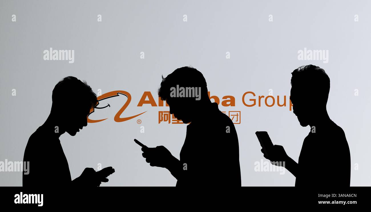 Dhaka, Bangladesh 23 March 2025: Alibaba logo on the screen smartphone ...