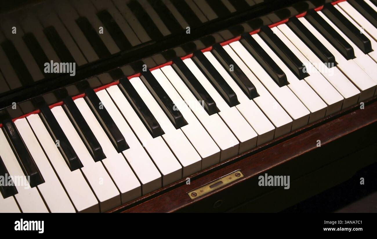 Piano keys on an old fashioned upright piano keyboard Stock Photo - Alamy