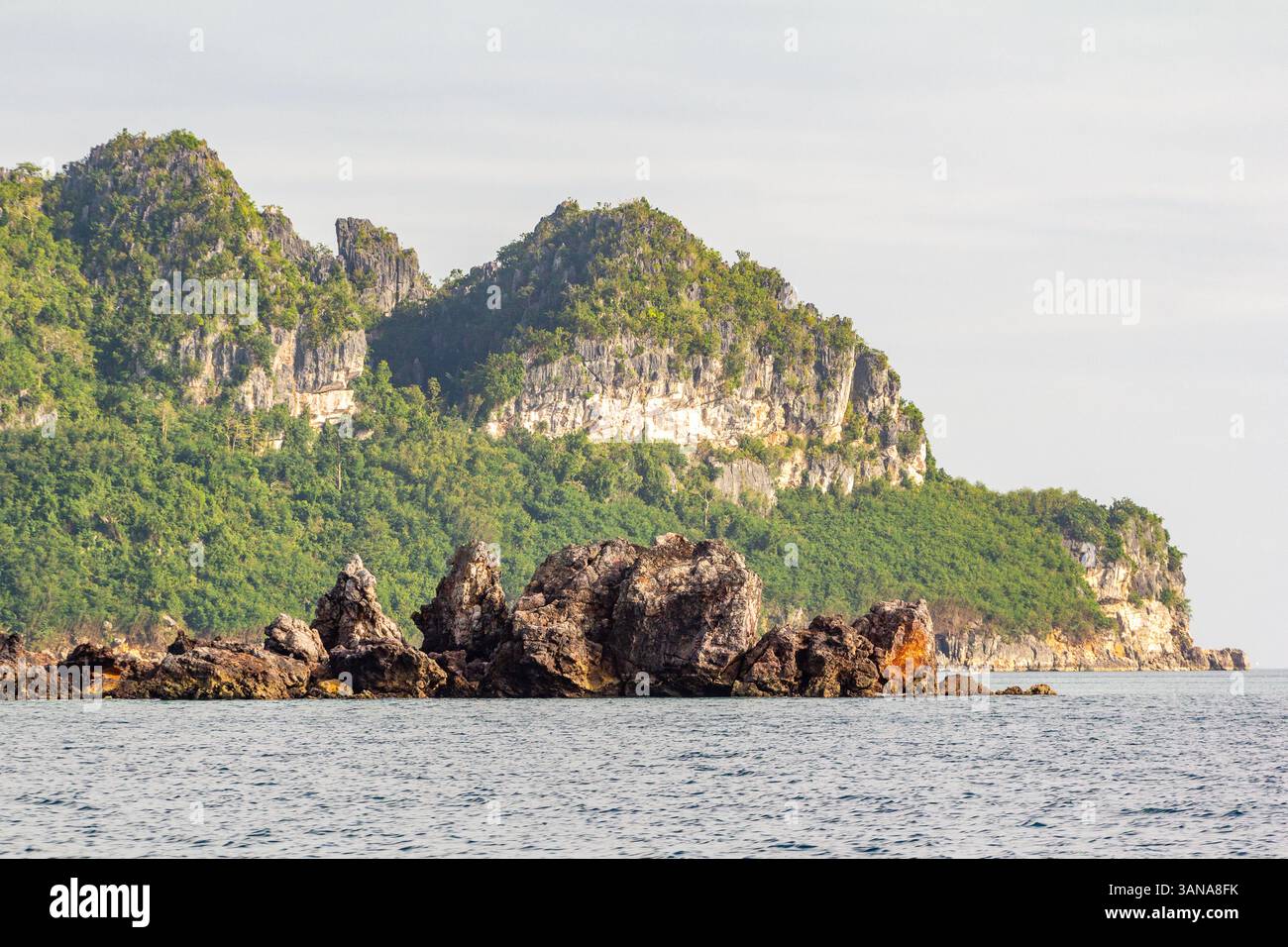 View of dramatic limestone karst mountains in Isla Gigantes, Iloilo ...