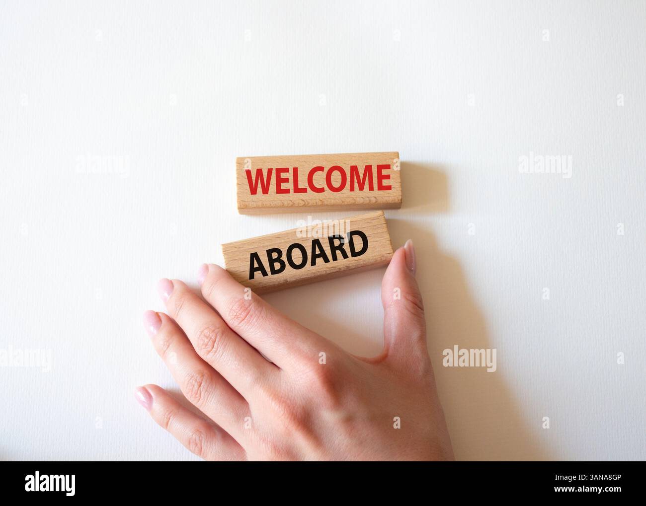 Welcome aboard symbol. Concept word Welcome aboard on wooden blocks ...