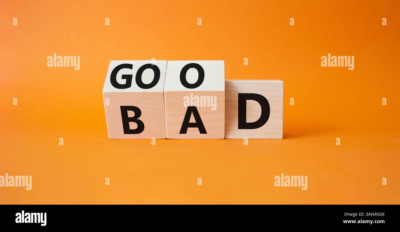 Good vs Bad symbol. Wooden cubes with words Bad and Good. Beautiful ...