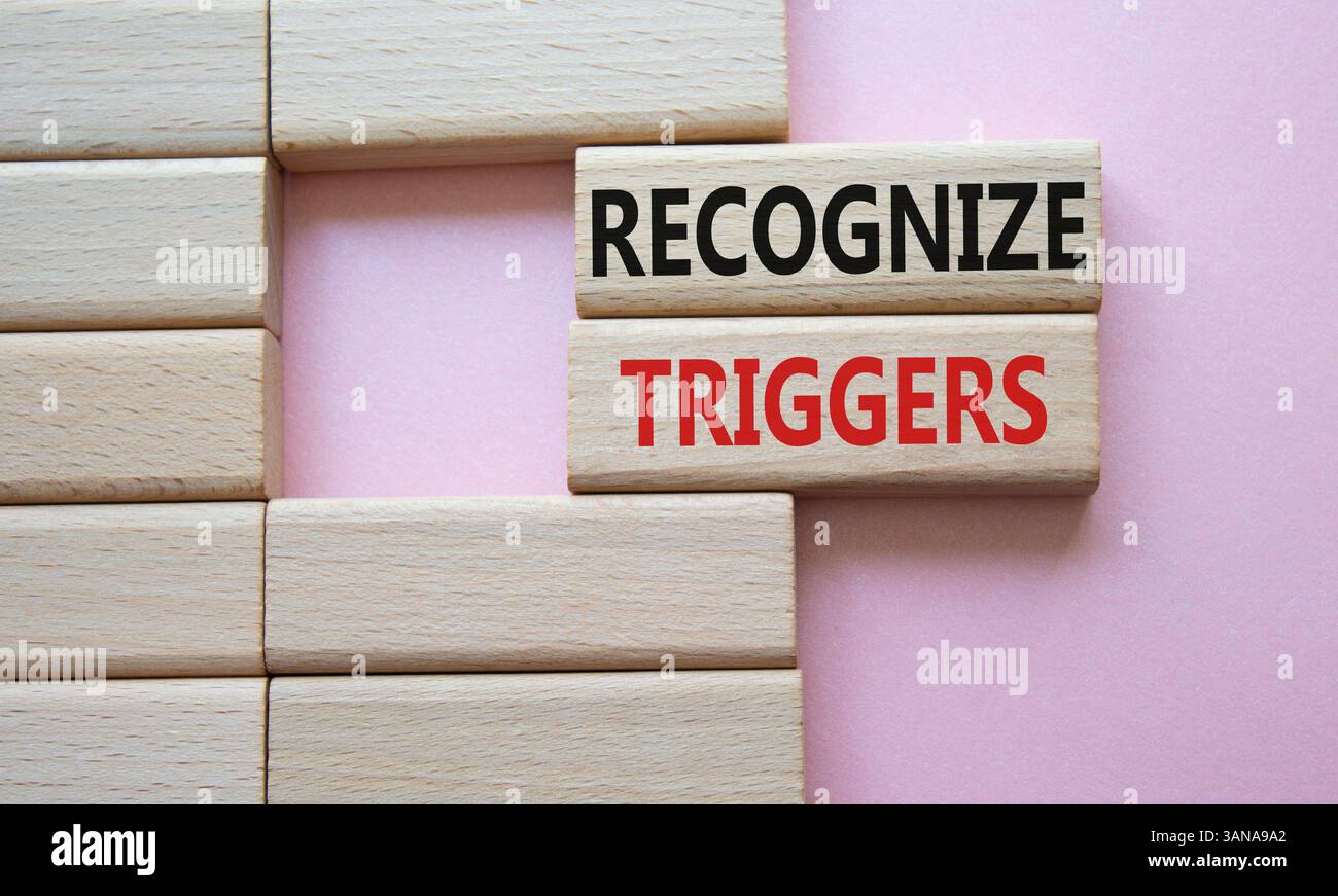 Recognize triggers symbol. Concept words Recognize triggers on wooden ...