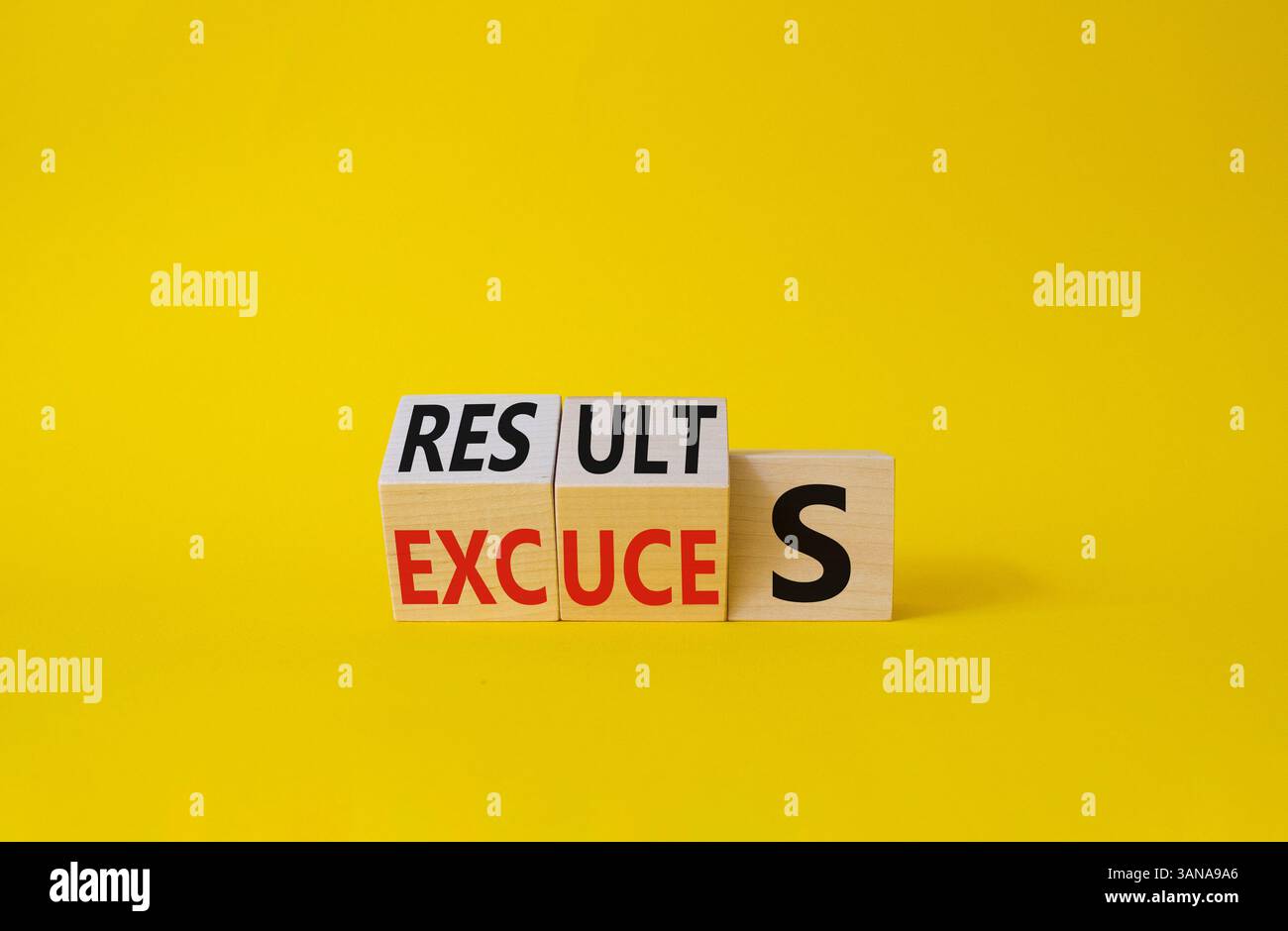 Results Excuses symbol. Wooden cubes with words Excuses and Results ...