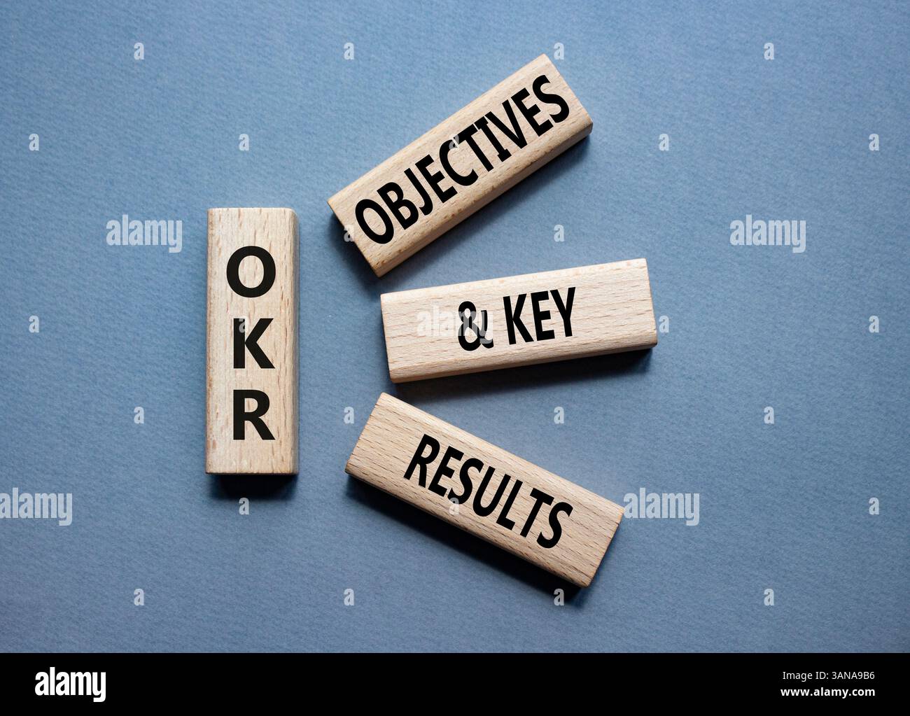 OKR objectives and key results symbol. Wooden blocks with words OKR ...