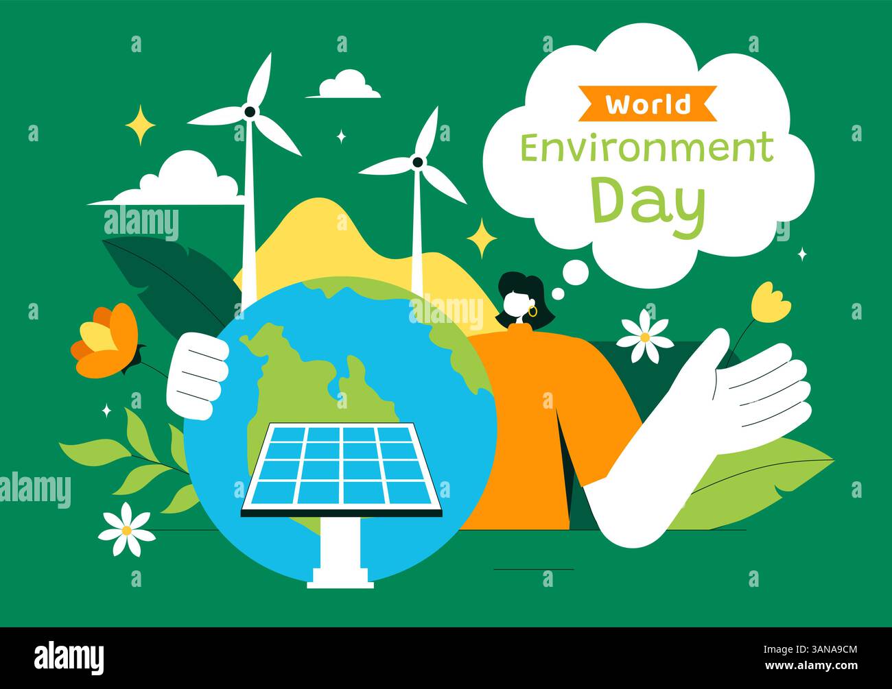 World Environment Day Vector Illustration with Green Trees and Plants ...