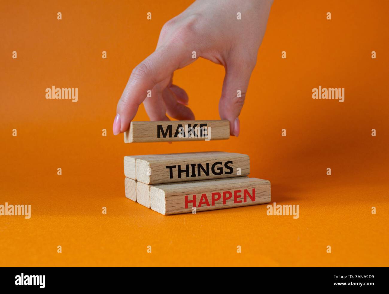 Make things happen symbol. Concept word Make things happen on wooden ...