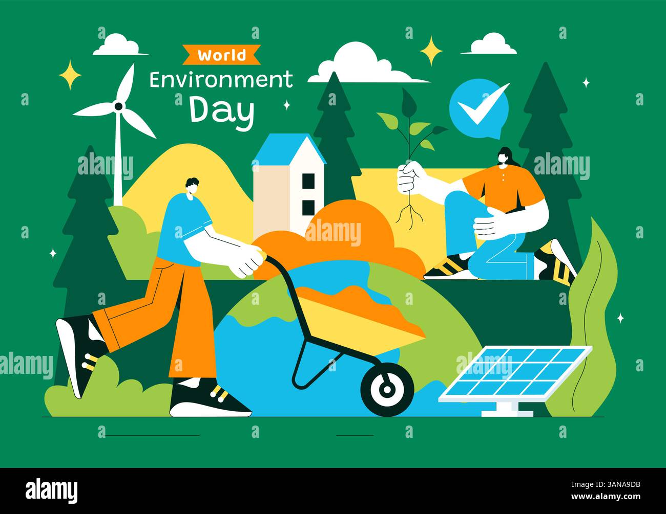 World Environment Day Vector Illustration with Green Trees and Plants ...