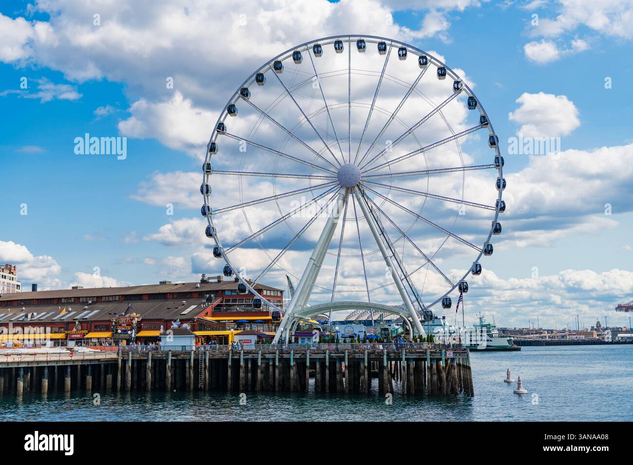Seattle, Washington, USA, July 26, 2024: Amusement park with Ferris ...