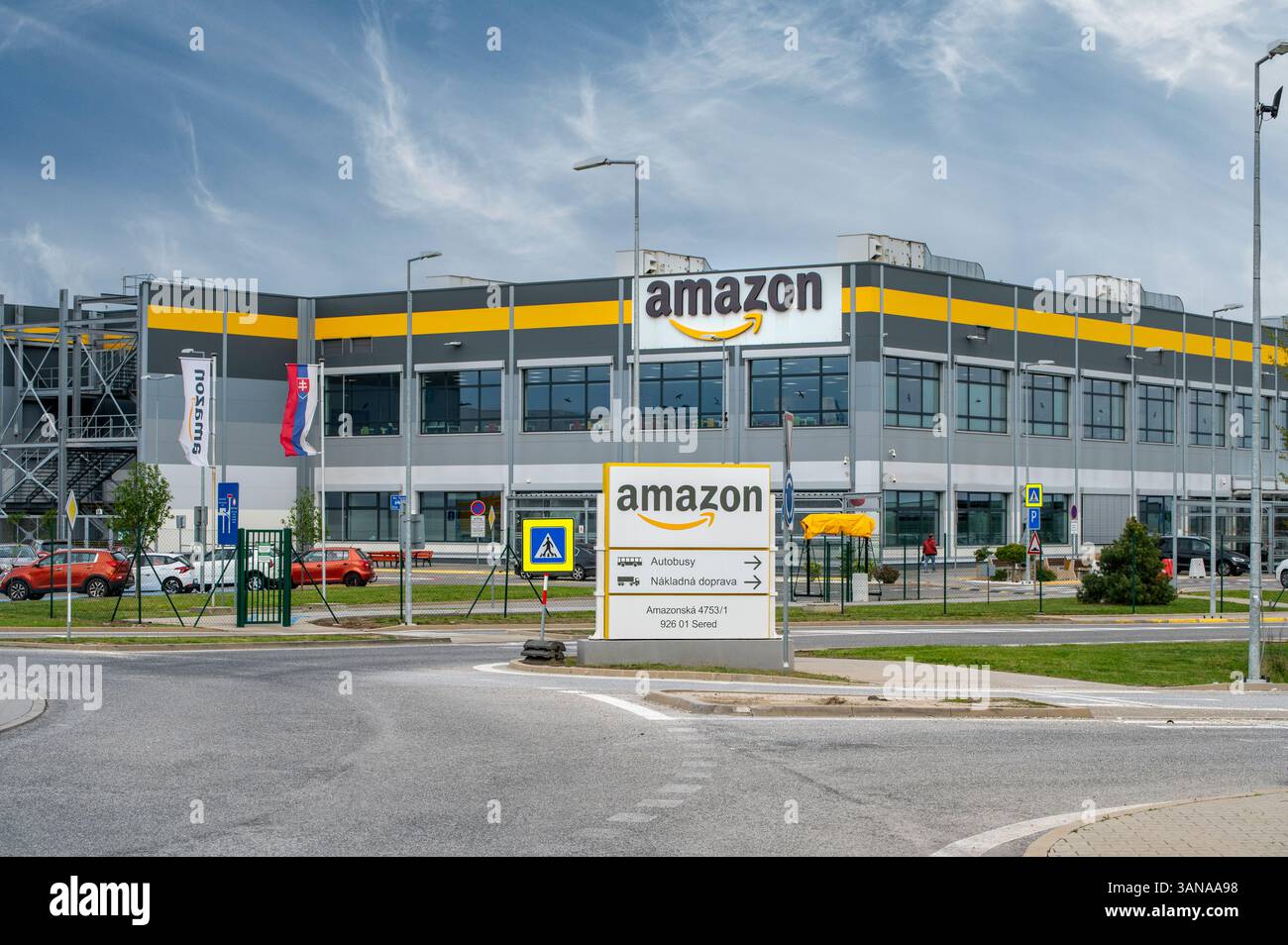 Sered, Slovakia - April, 14, 2025 : Amazon Distribution Center. Amazon logistics centre in Sered ...